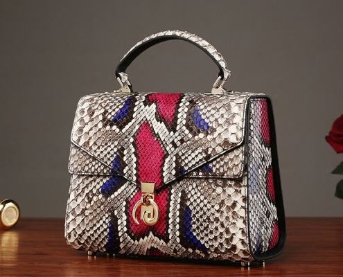 Python Skin Handbag for Women Top Handle Bag Ladies Shoulder Purse Bag