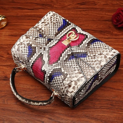 Python Skin Handbag for Women Top Handle Bag Ladies Shoulder Purse Bag
