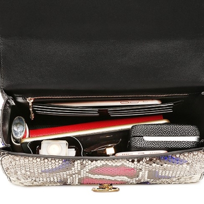 Python Skin Handbag for Women Top Handle Bag Ladies Shoulder Purse Bag