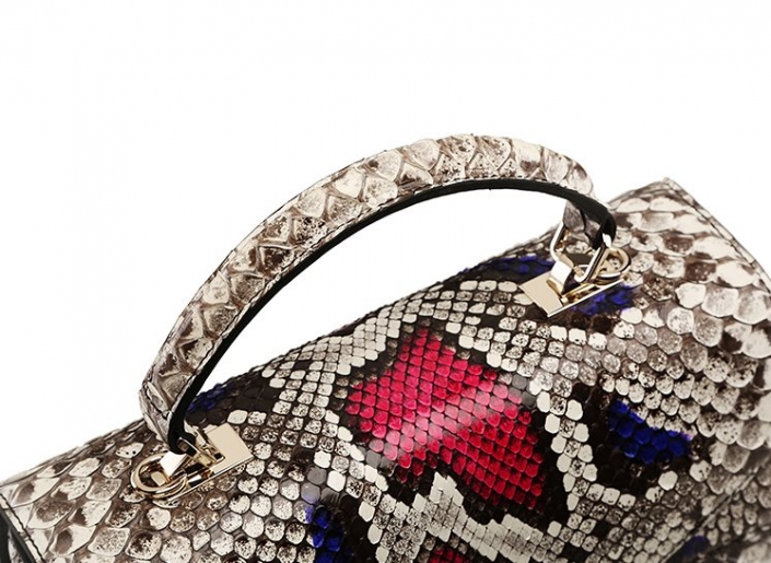 Python Skin Handbag for Women Top Handle Bag Ladies Shoulder Purse Bag