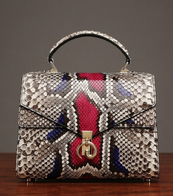 Python Skin Handbag for Women Top Handle Bag Ladies Shoulder Purse Bag