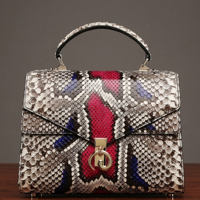 Python Skin Handbag for Women Top Handle Bag Ladies Shoulder Purse Bag