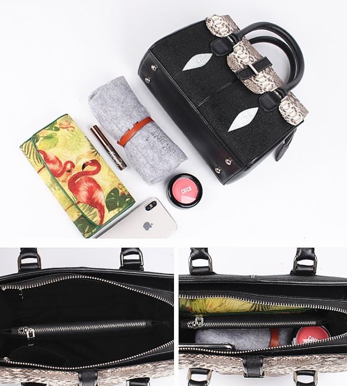 Ladies Stingray Leather Handbags Snap Closure Purses