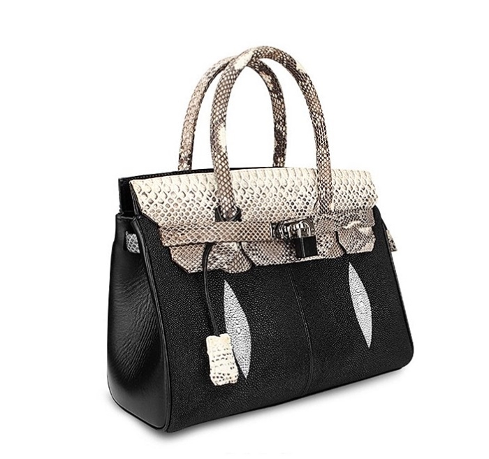 Stylish Stingray Leather Handbag Padlock Bag for Women