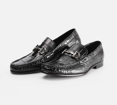 Casual Alligator Leather Moc-Toe Bit Slip-On Penny Loafer
