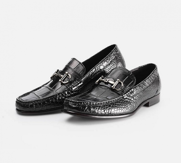 Casual Alligator Leather Moc-Toe Bit Slip-On Penny Loafer